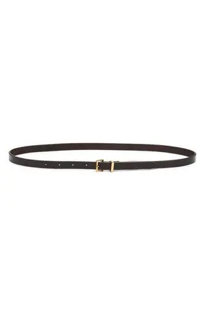 FRAME Petite Square Buckle Skinny Leather Belt - Dark Brown
