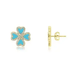THE LOVERY FINE JEWELRY Cz Lucky Clover Stud Earrings - Turquoise