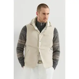 Brunello Cucinelli Bonded Wool Flannel Down Vest With Detachable Hood - Sand