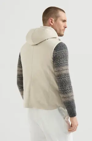 Brunello Cucinelli Bonded Wool Flannel Down Vest With Detachable Hood
