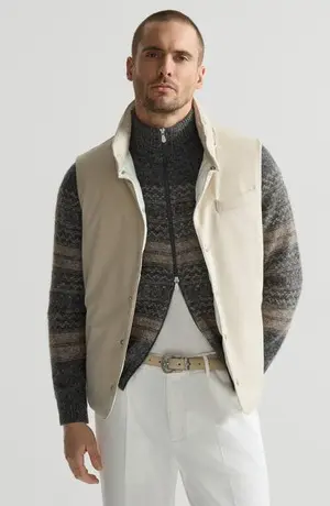 Brunello Cucinelli Bonded Wool Flannel Down Vest With Detachable Hood