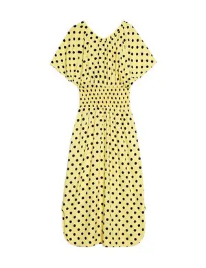 ALBARAY Polka Dot Shirred Waist Midi Dress