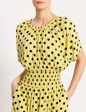 ALBARAY Polka Dot Shirred Waist Midi Dress