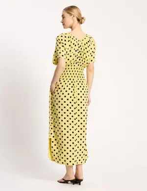 ALBARAY Polka Dot Shirred Waist Midi Dress