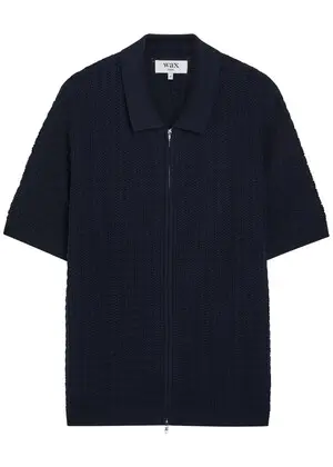 WAX LONDON Goldie Textured-knit Cotton Polo Shirt - Navy