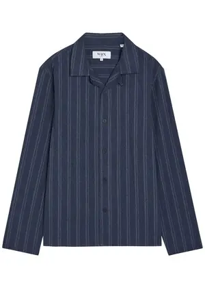 WAX LONDON Corey Striped Cotton-blend Shirt - Navy