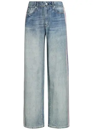 Rag & Bone Striped Denim-print Cotton Track Pants - Pink