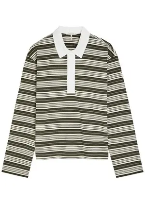 Rag & Bone Kelly Striped Cotton Polo Top - Green