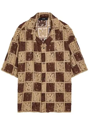 Amiri Checked Logo-monogram Open-knit Shirt