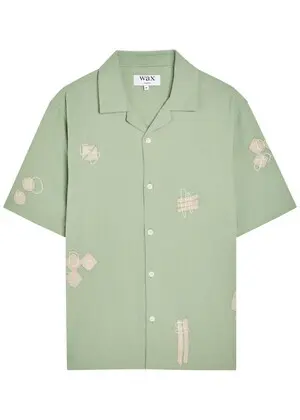 WAX LONDON Didcot Embroidered Seersucker Shirt - Sage