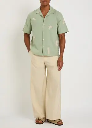 WAX LONDON Didcot Embroidered Seersucker Shirt