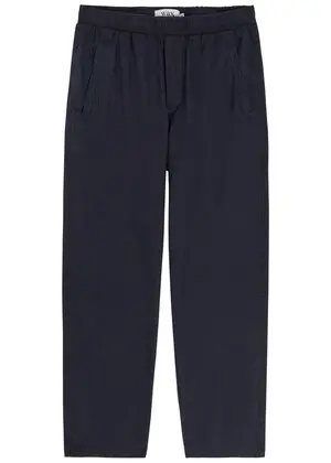 WAX LONDON Tyne Tapered-leg Cotton-poplin Trousers - Navy