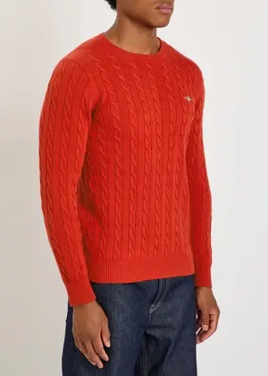 Gant Logo-embroidered Cable-knit Cotton Jumper