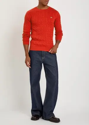 Gant Logo-embroidered Cable-knit Cotton Jumper