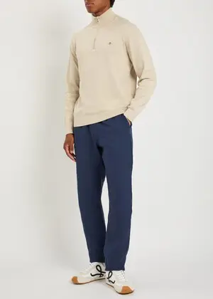 Gant Logo-embroidered Quarter-zip Cotton Jumper