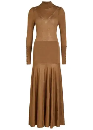 Rabanne Merino And Silk-blend Midi Dress - Camel