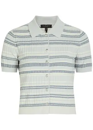 Rag & Bone Karina Striped Cotton-blend Cardigan - Light Blue