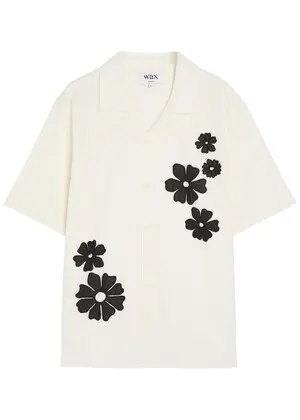 WAX LONDON Didcot Floral-embroidered Cotton-blend Shirt - White