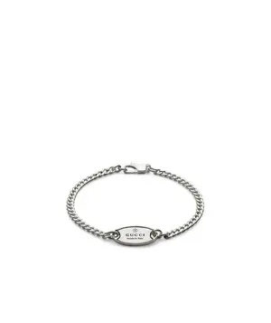 Gucci Bracelet With Engraved Logo Tag - Silver