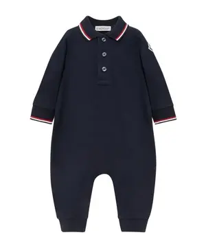 Moncler Tricolor-trimmed Cotton Piquet Baby Grow - Midnight Blue