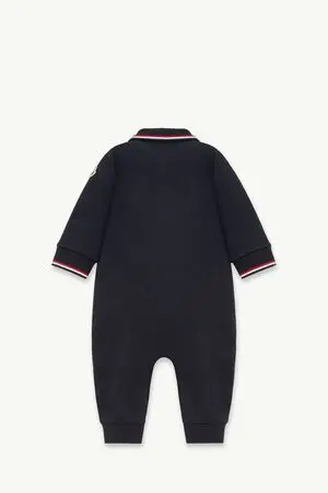 Moncler Tricolour-trimmed Piquet Baby Grow - Midnight Blue