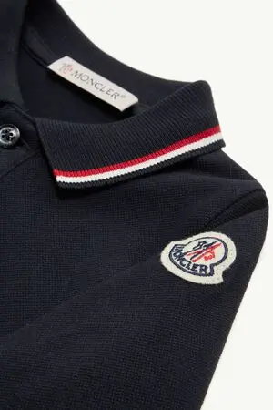 Moncler Tricolour-trimmed Piquet Baby Grow - Midnight Blue