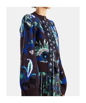 Sacai Floral Jacquard Zip-up Jacket - Black