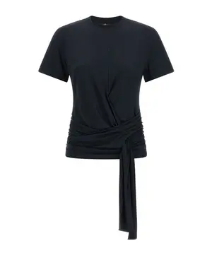 7 For All Mankind Fitted Draped T-shirt With Asymmetrical Tie - Black