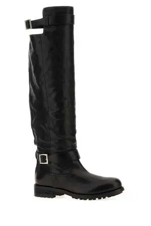 JIMMY CHOO Leather Biker Boots - Black