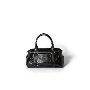 Miu Miu Shiny Leather Handbag With Detachable Shoulder Strap - Black