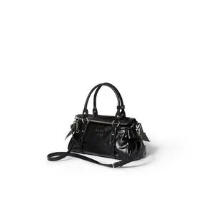 Miu Miu Shiny Leather Handbag With Detachable Shoulder Strap - Black