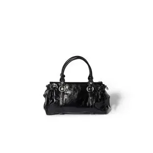 Miu Miu Shiny Leather Handbag With Detachable Shoulder Strap - Black