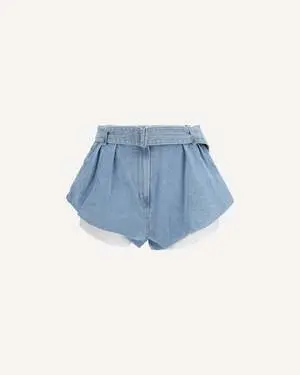 Magda Butrym Flared Denim Shorts With Undershorts - Light Blue