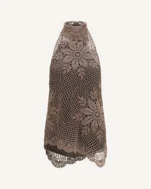 Magda Butrym Crochet Lace High-neck Top - Brown