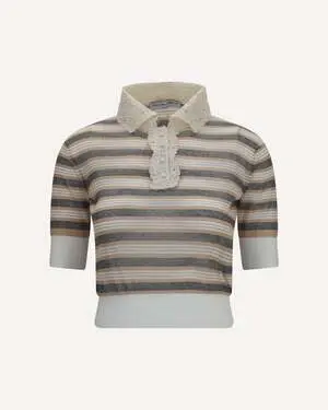 Ermanno Scervino Striped Lace Collar Polo Sweater