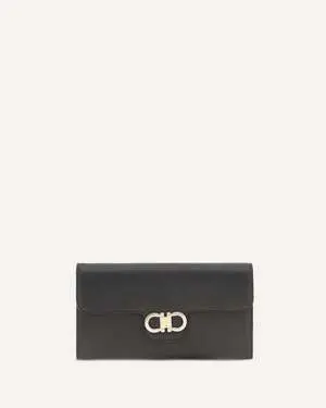FERRAGAMO Gancini Wallet With Shoulder Strap - Black