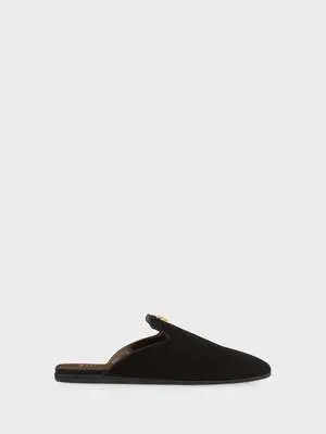 GIUSEPPE ZANOTTI Suede Seal Slipper With Gold Logo Detail