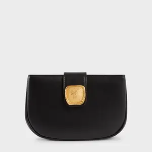 GIUSEPPE ZANOTTI Leather Clutch Bag With Gold Chain Strap - Black
