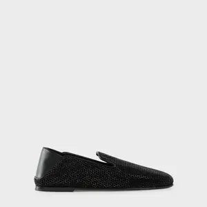 GIUSEPPE ZANOTTI Perforated Suede And Rhinestone Loafer - Black