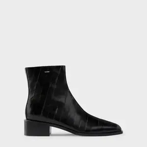 GIUSEPPE ZANOTTI Eel Leather Square Toe Ankle Boots With Inside Zipper