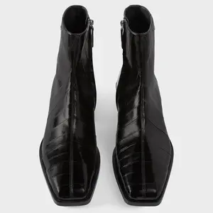 GIUSEPPE ZANOTTI Eel Leather Square Toe Ankle Boots With Inside Zipper