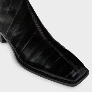 GIUSEPPE ZANOTTI Eel Leather Square Toe Ankle Boots With Inside Zipper