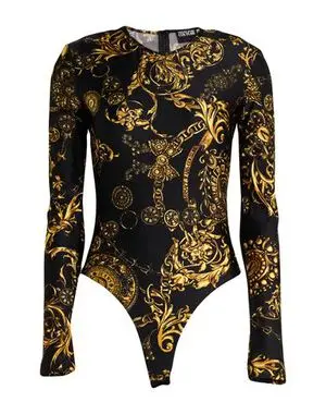 Versace Long Sleeve Bodysuit With Signature Print - Black