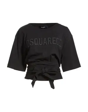 Dsquared2 Cotton T-shirt With Embroidered Logo And Tie Fastening - Black