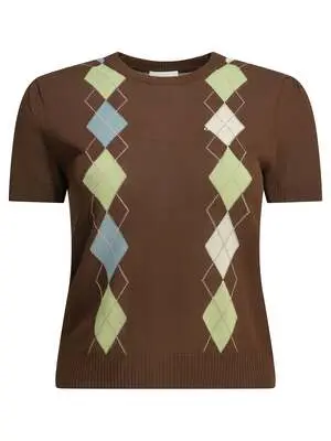 GANNI Argyle' Crewneck Sweater - Brown