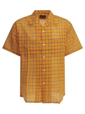 BEAMS Open Collar Nylon Airy Plaid' Casual Shirt - Orange