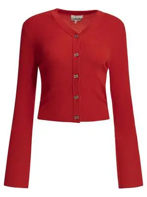 GANNI Merino Wool Cardigan - Red