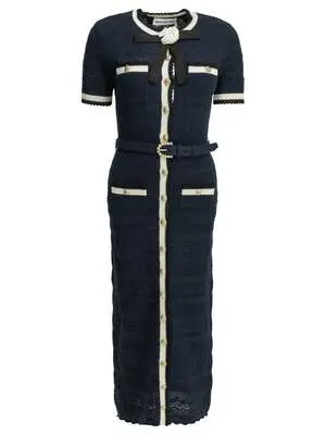 SELF-PORTRAIT Knit Midi Dress - Blue