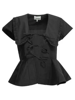 GANNI Cotton Blouse - Black