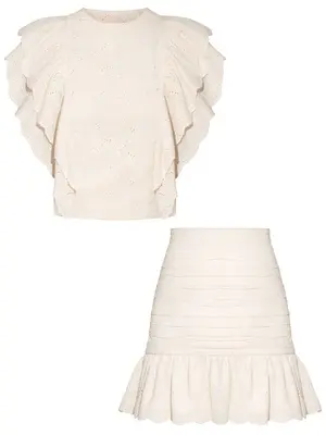 TIA DORRAINE Ruffled Open Back Top And Ruched Mini Skirt Set